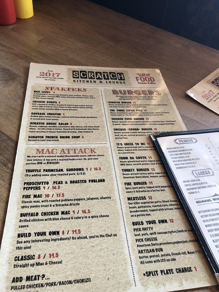 Menu at Scratch On Lake restaurant, Oak Park