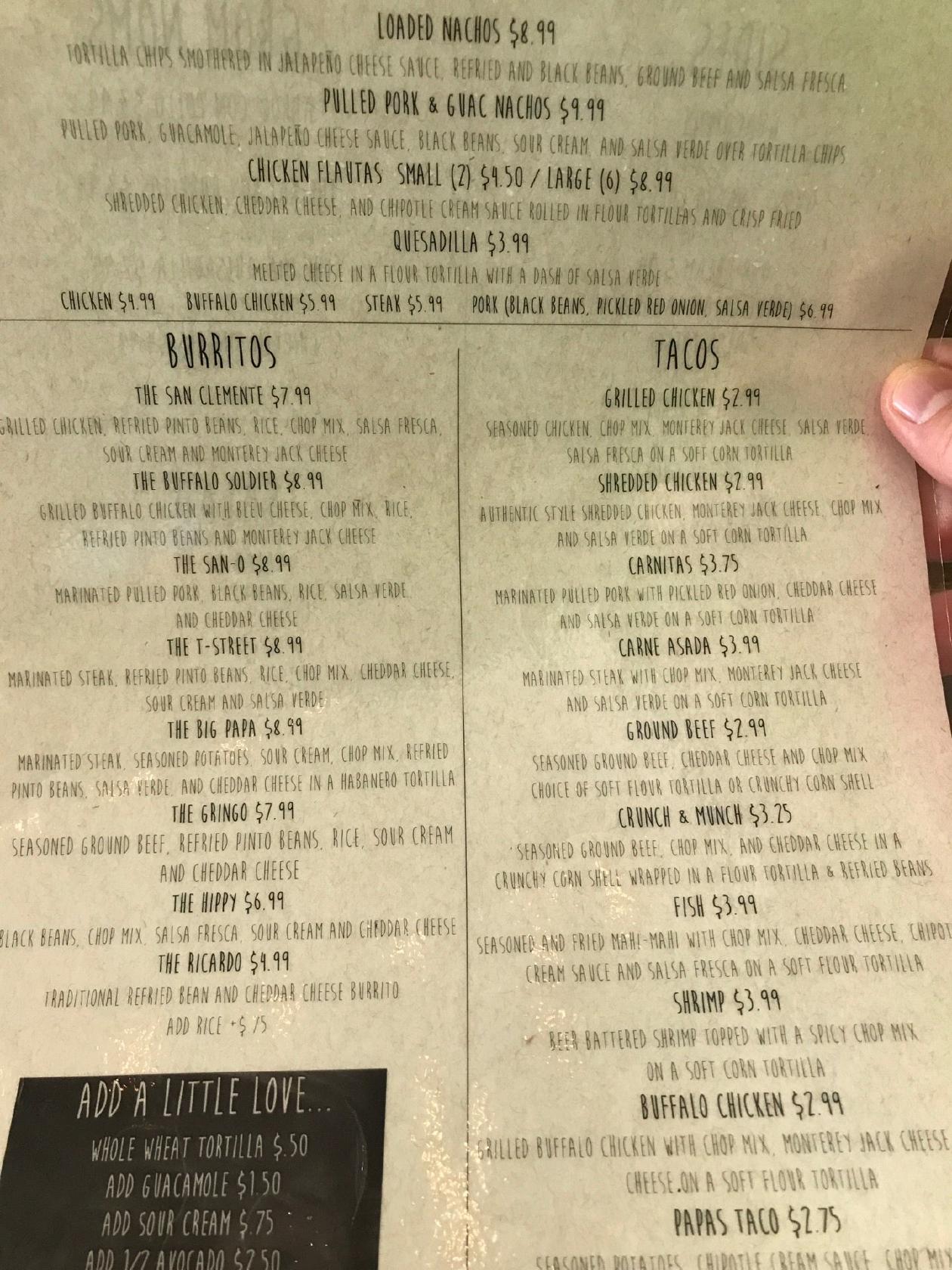 Menu at Swell Taco restaurant, Babylon