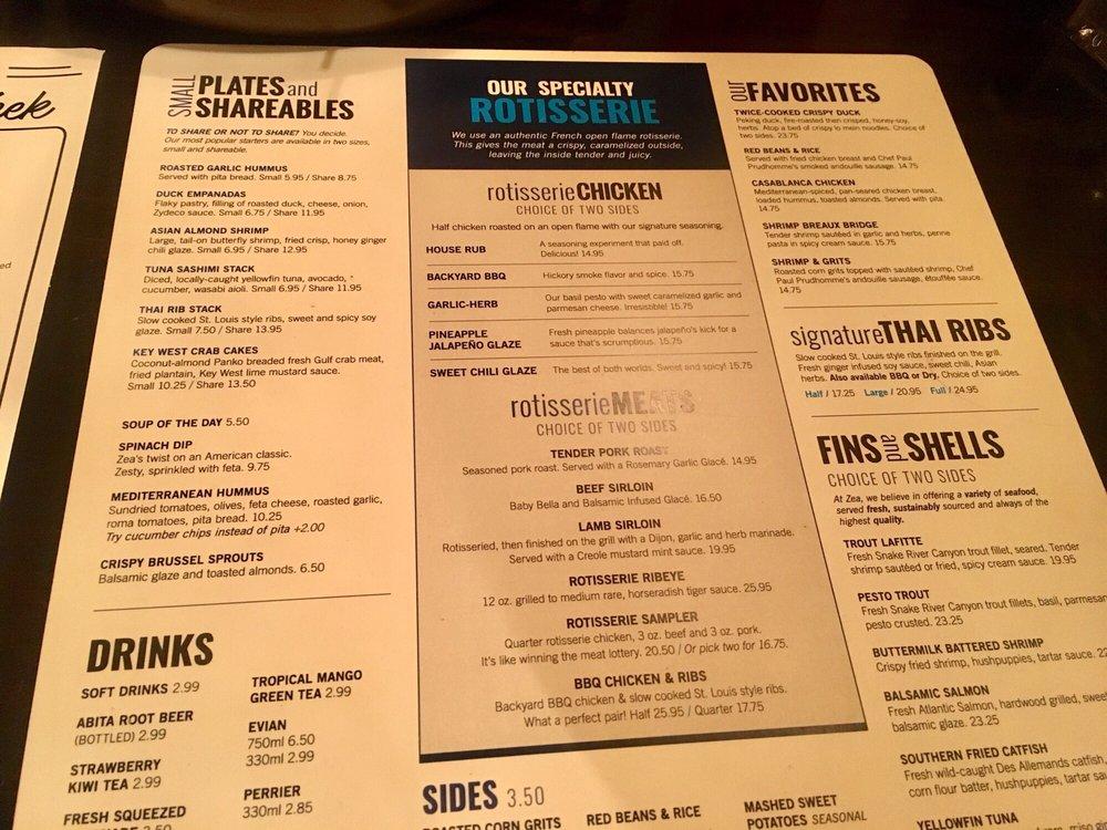 Menu at Zea Rotisserie & Bar, Baton Rouge, Corporate Blvd Suite 920