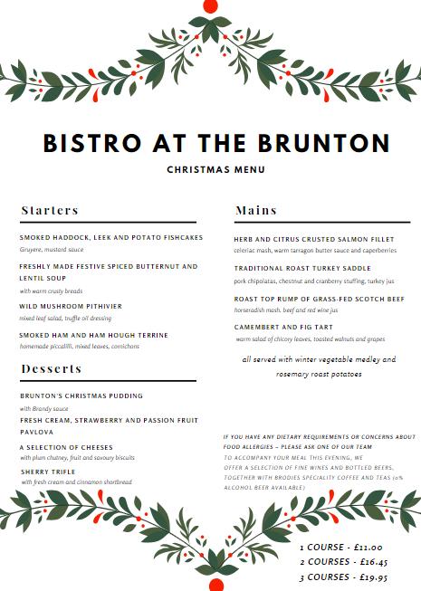 Menu at Brunton Hall Bistro cafe, Musselburgh