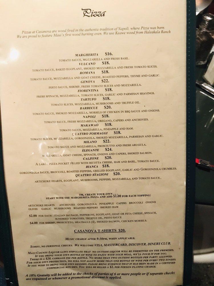 Menu at Casanova Italian Restaurant, Makawao