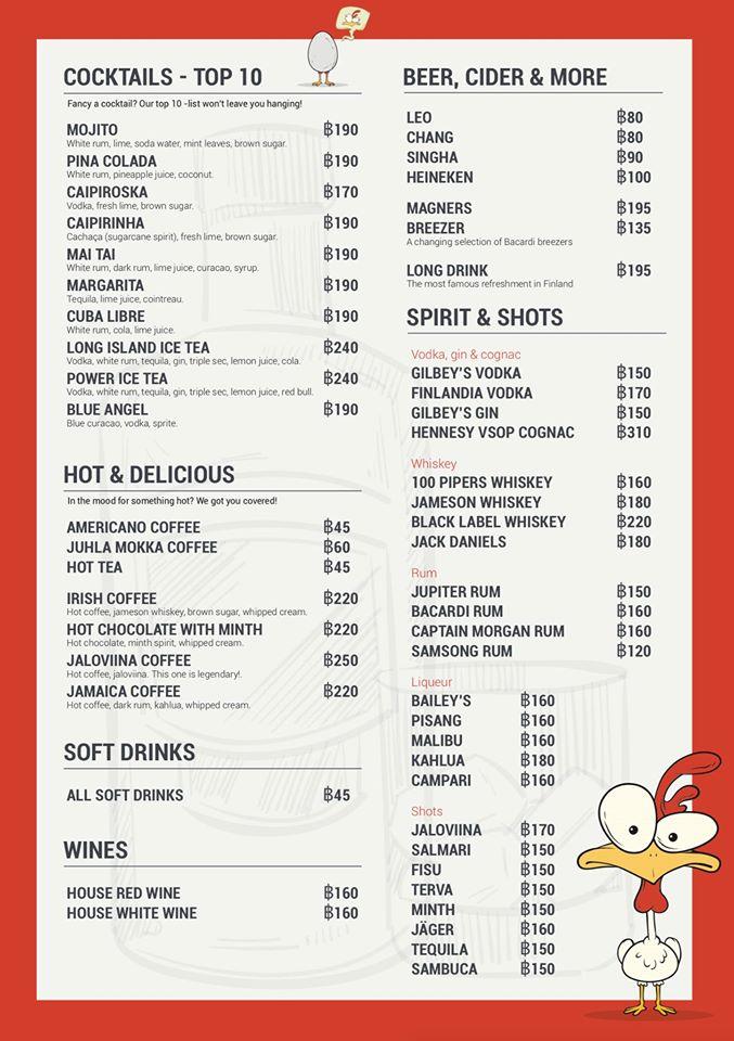 Menu at Cello Hotel, Pa Tong