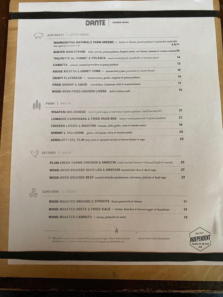 Menu at DANTE pub & bar, Omaha