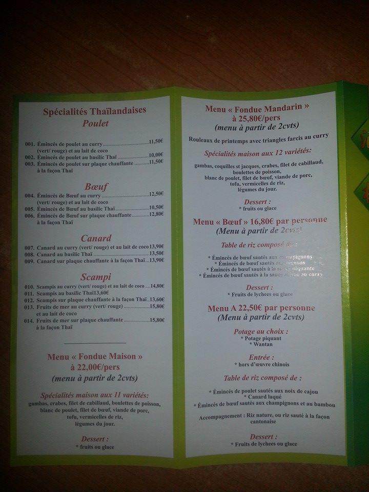Menu au Le Palais Impérial 88, Charleroi, Av. Paul Pastur 223