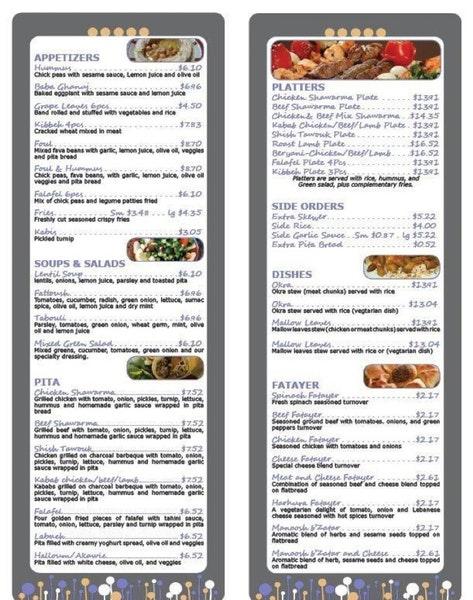 Menu at Lebanese Flower Restaurant, Sydney, 14 Dorchester St