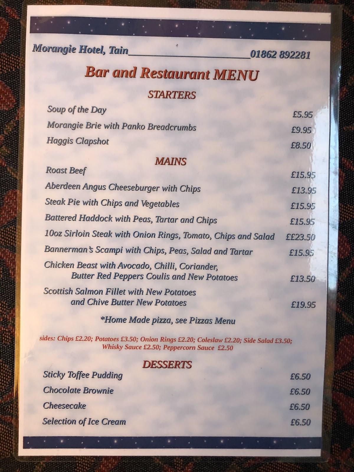 Menu at Morangie Hotel Tain pub & bar, Tain