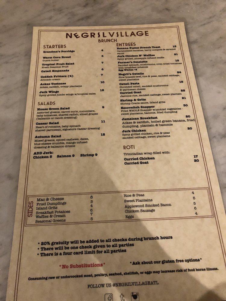 Menu at Negril ATL pub & bar, Atlanta