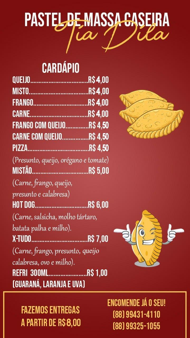 Menu at Pastelaria Tia Dila restaurant, Camocim
