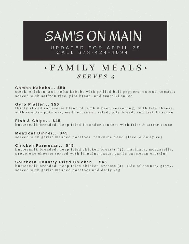 Menu at Sam's on Main restaurant, Grayson