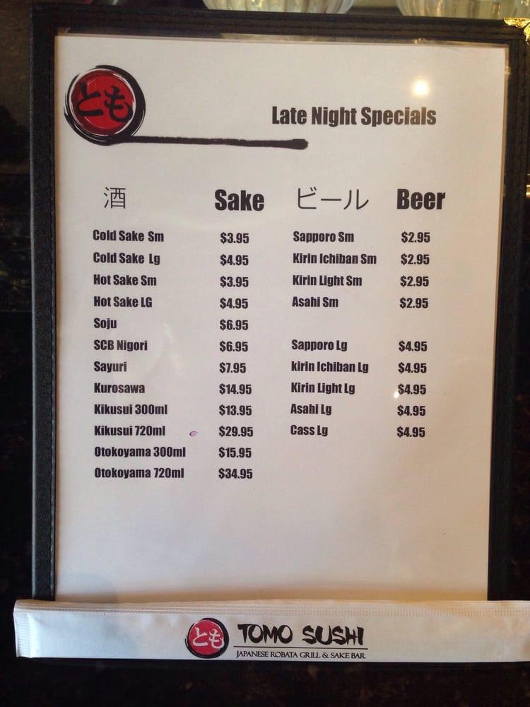 Menu at Tomo Sushi restaurant, Los Angeles, Devonshire St