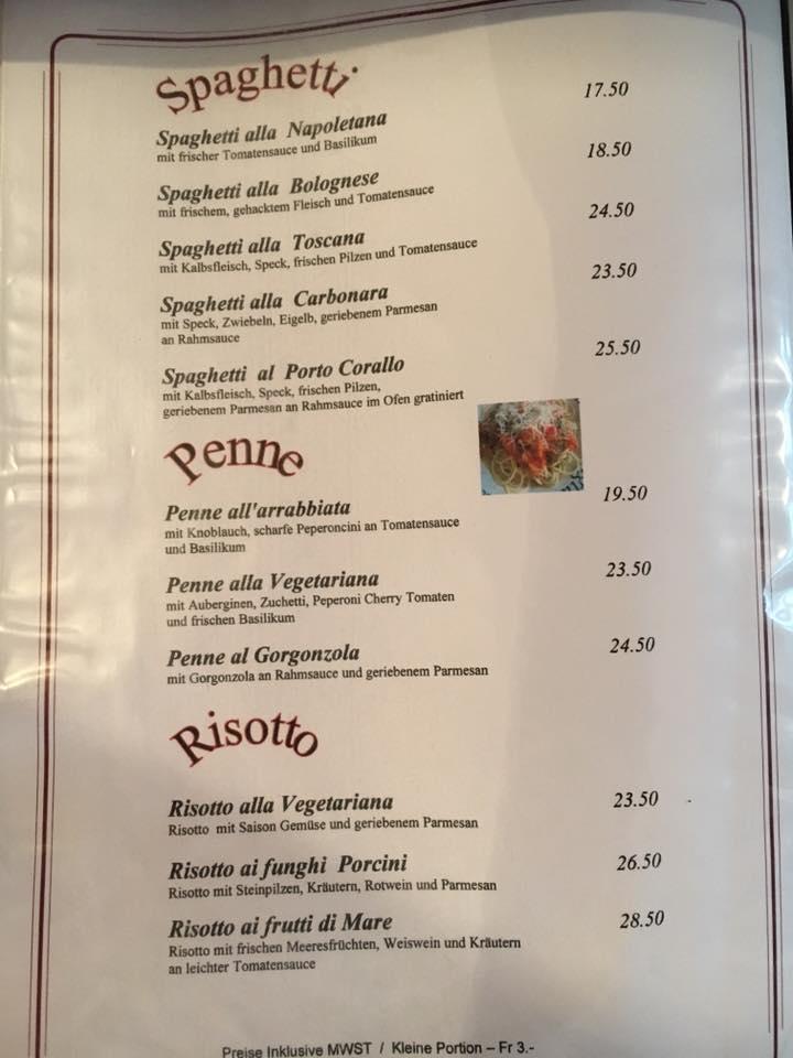 Speisekarte von Corallo, Zürich