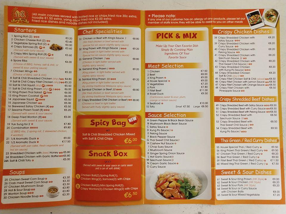 Menu at Golden Spring Chinese Takeaway Portlaoise restaurant, Portlaoise