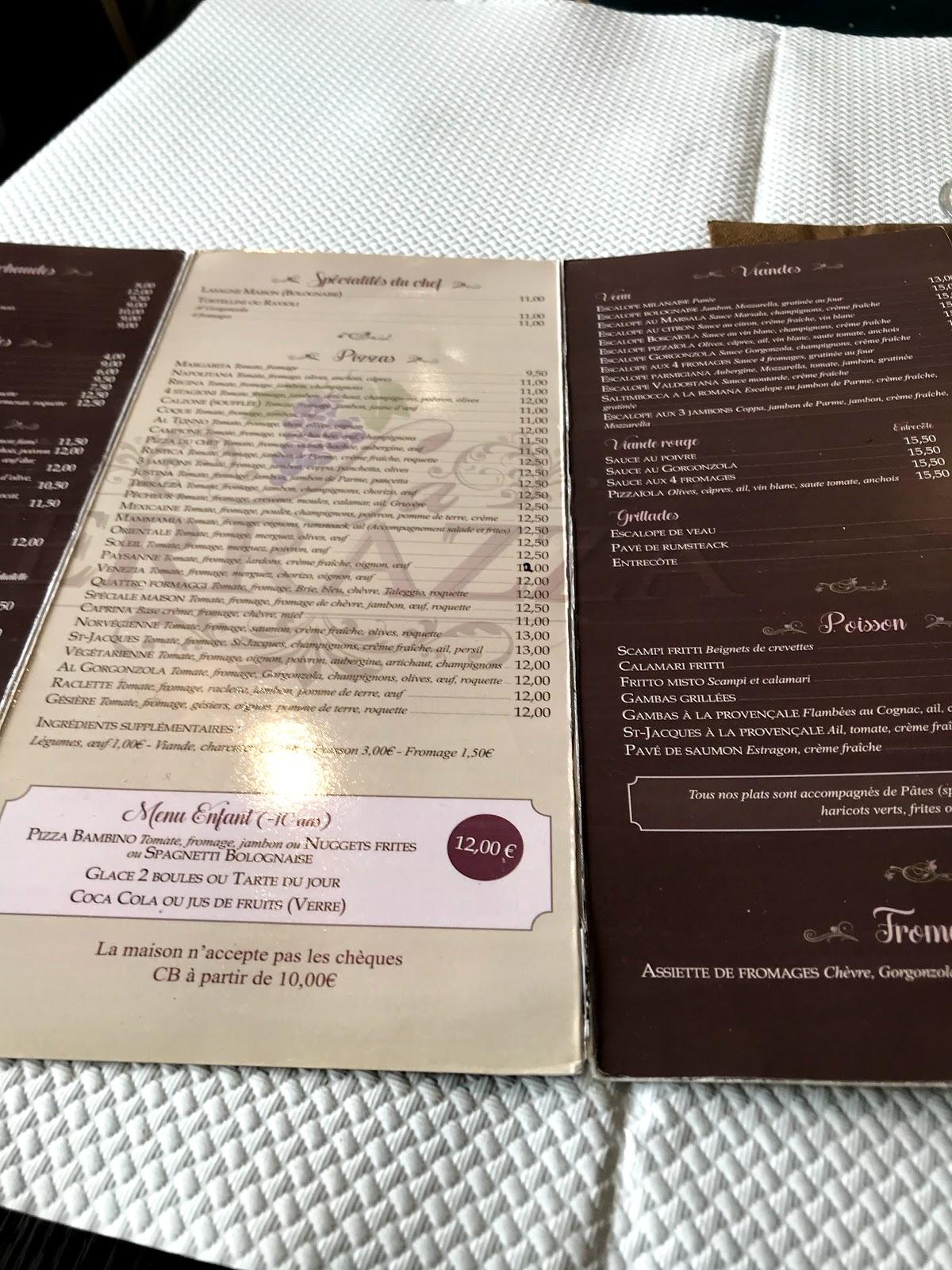 Menu au LA TERRAZZA pizzeria, Pontoise