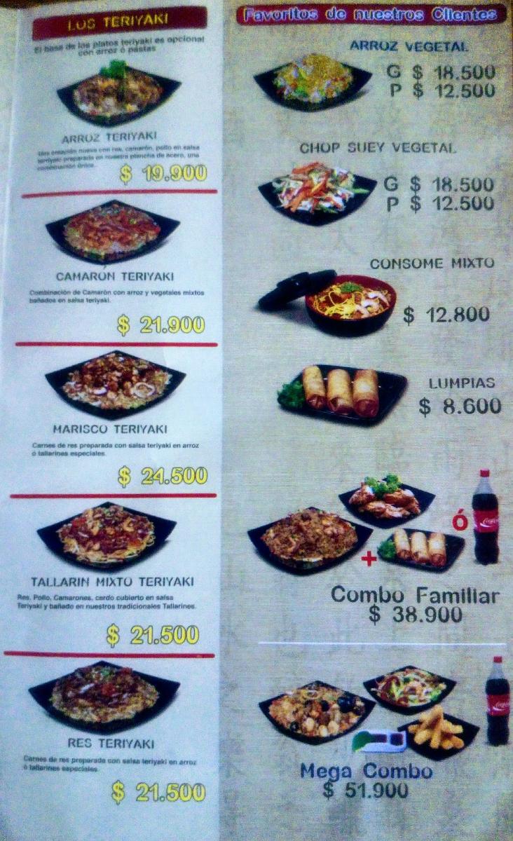 Carta de Restaurante Long Hang, Valledupar