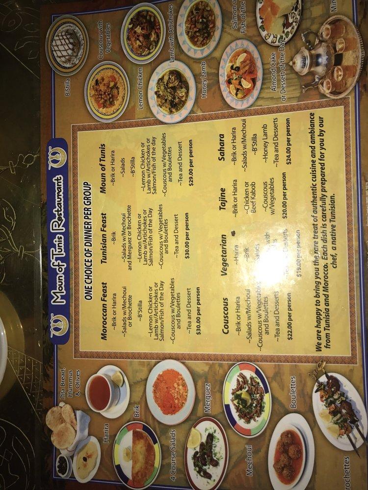 Menu at Moun Of Tunis Restaurant, Los Angeles