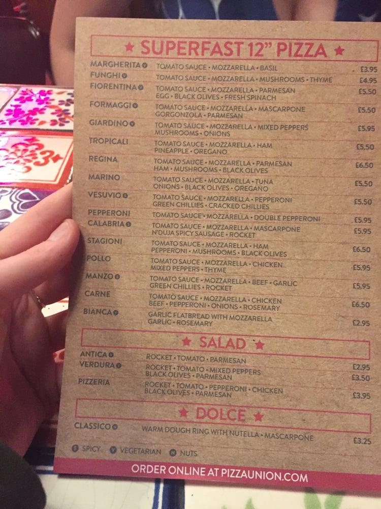 Menu at Pizza Union pizzeria, London, 246-250 Pentonville Rd