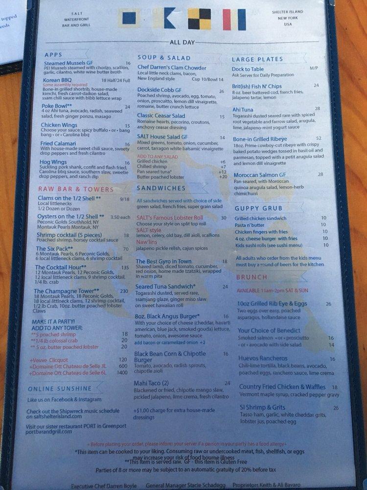 Menu at SALT Waterfront Bar & Grill, Shelter Island
