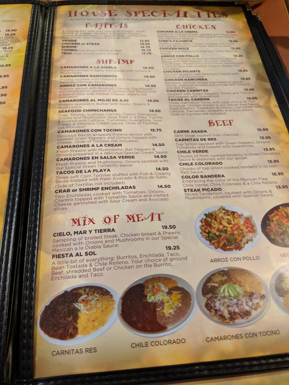 Menu at Sol De Sutherlin restaurant, Sutherlin, 157 N State St