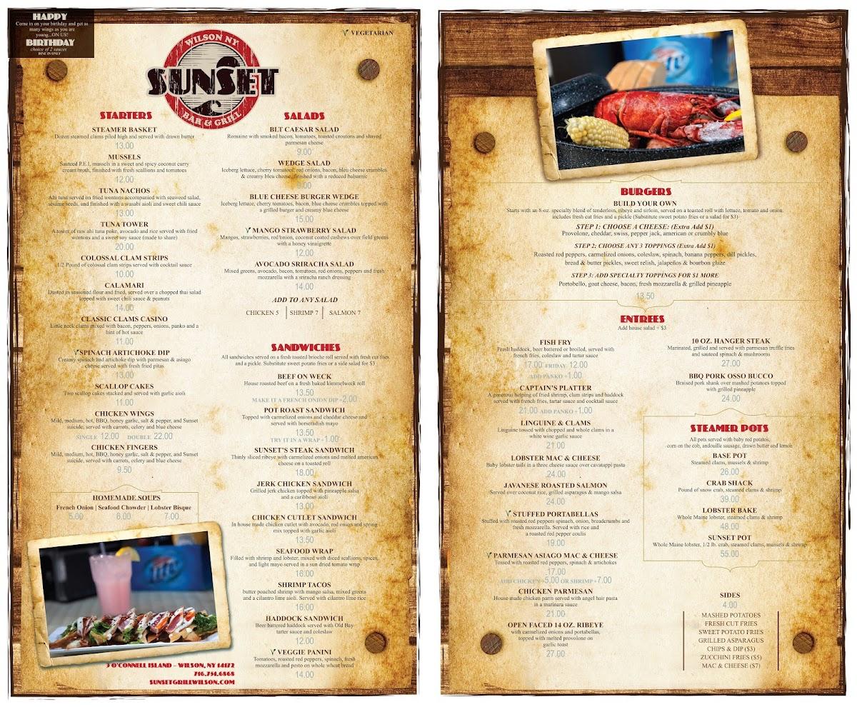 Menu at Sunset Bar and Grill, Wilson