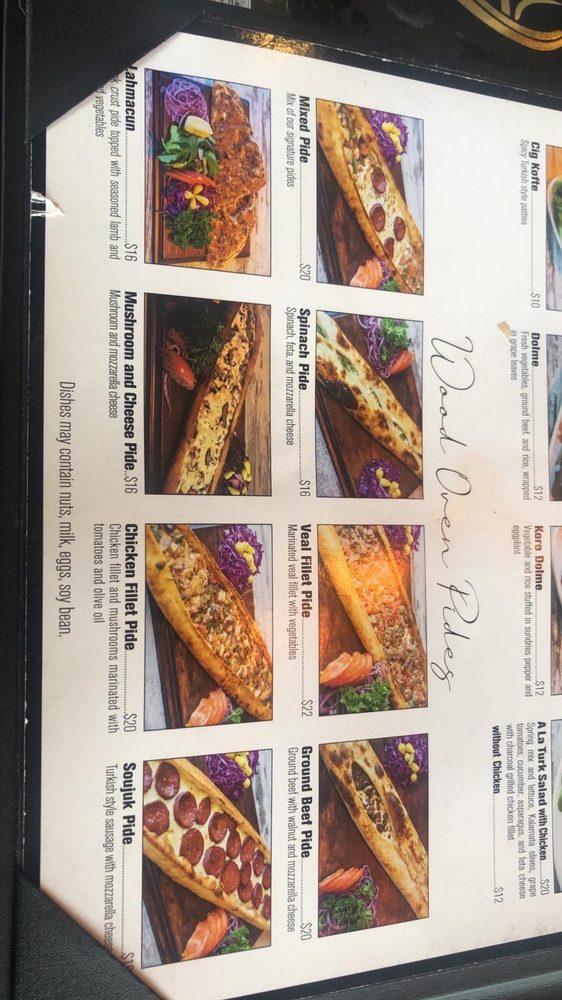 Menu at A la Turk restaurant, Toronto