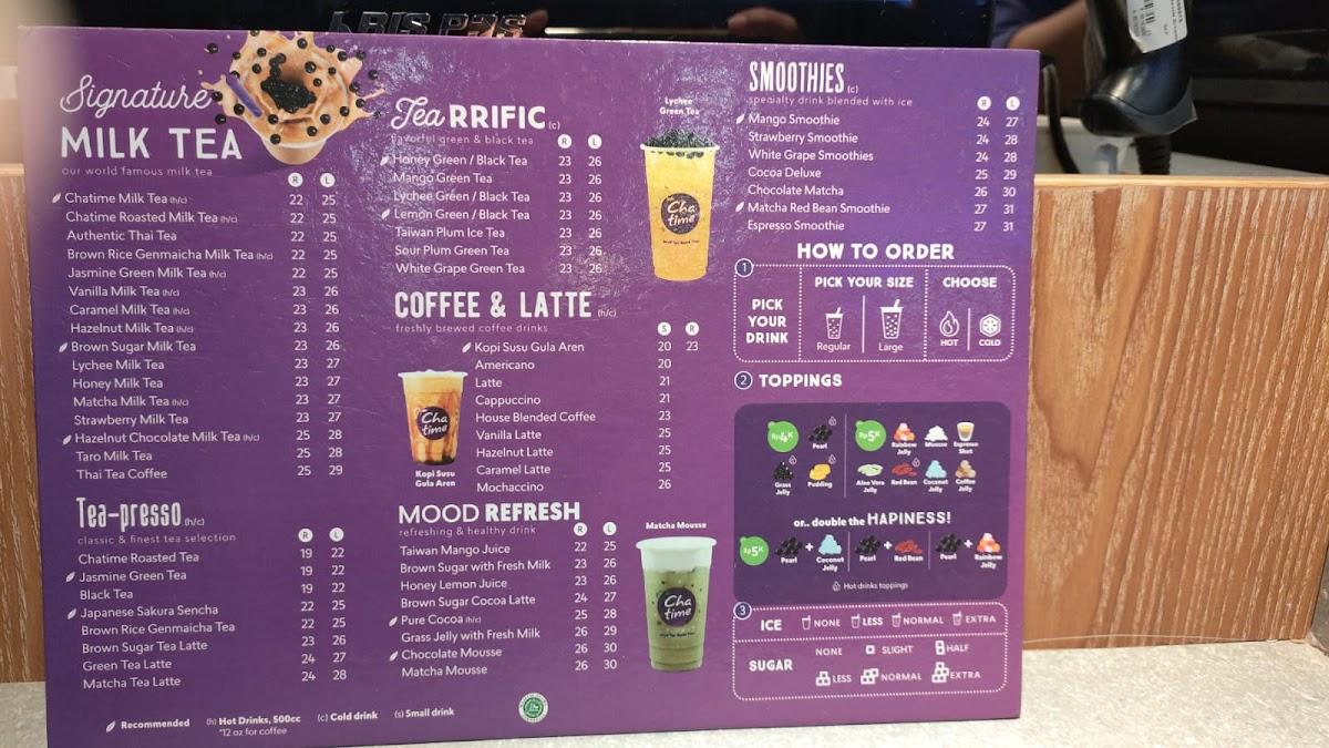 Menu at Chatime Banda Aceh restaurant, Banda Aceh