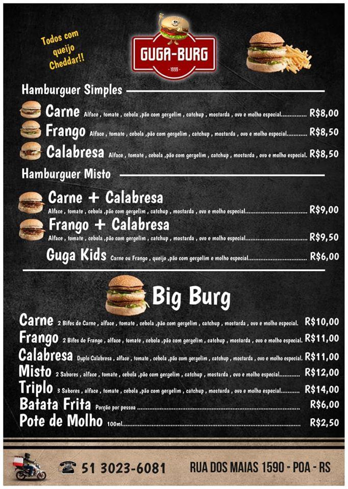 Menu at GUGA BURG CO. restaurant, Porto Alegre