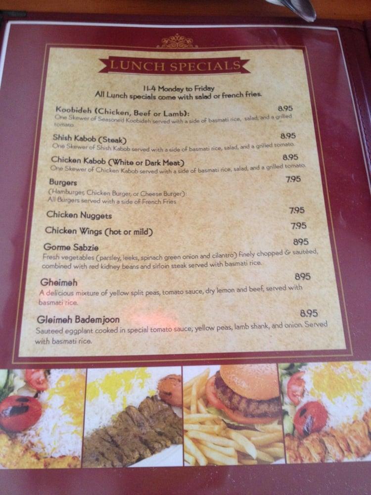 Menu at Heidar Baba restaurant, Pasadena