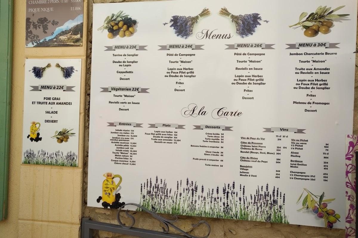 Menu at Le Saint Yves restaurant, Sainte-Agnès
