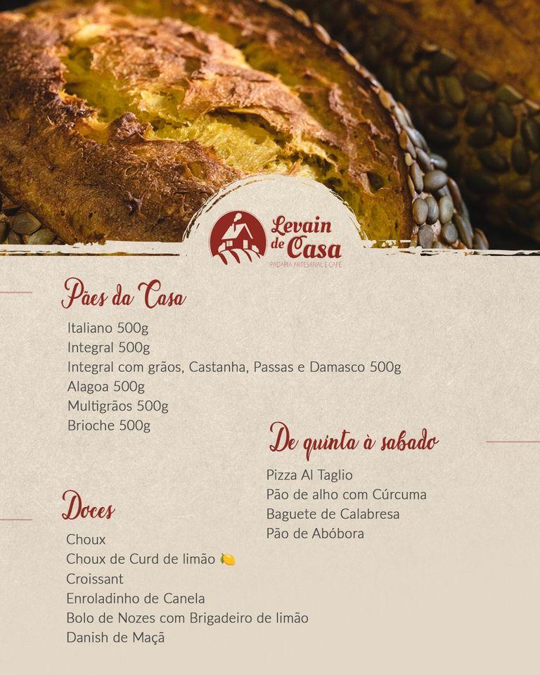 Menu at Levain de Casa Padaria Artesanal e Café, Campinas