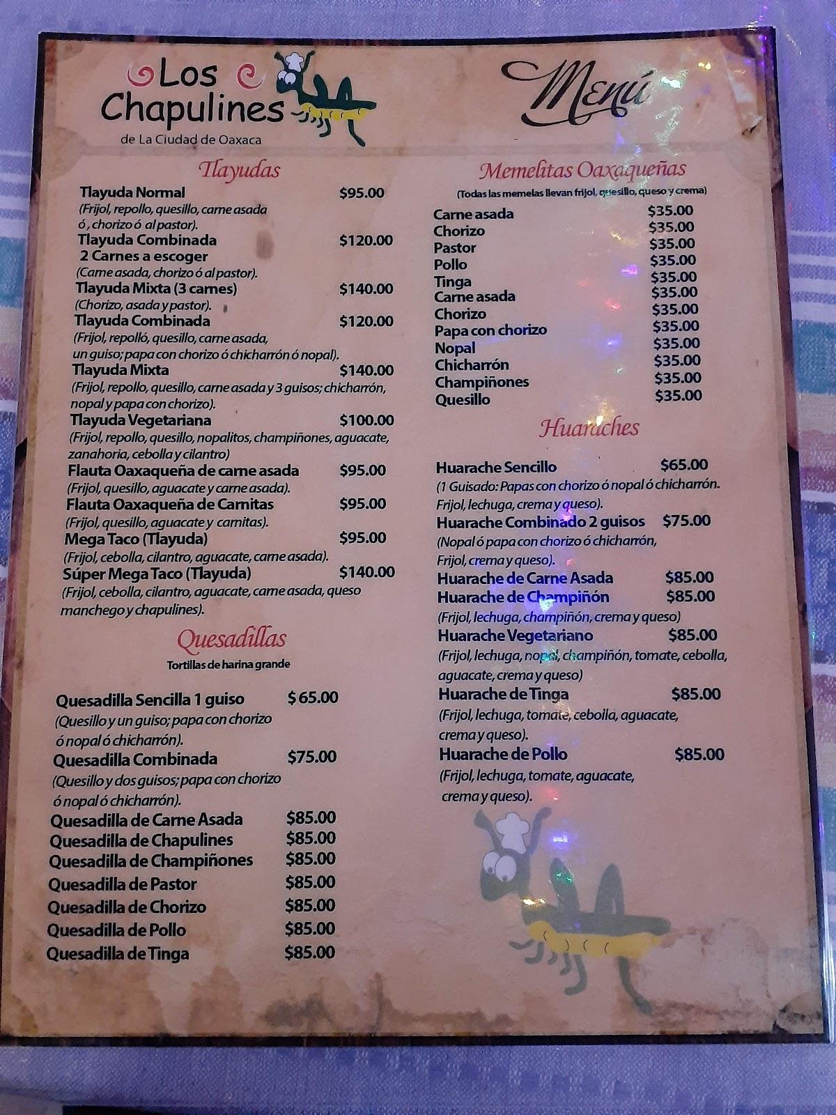 Carta del restaurante Los Chapulines taquería y antojitos, San ...