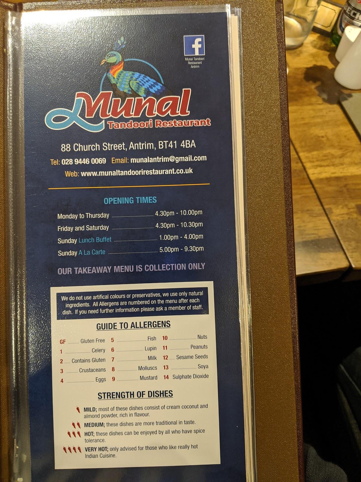Menu at MUNAL TANDOORI RESTAURANT, Antrim