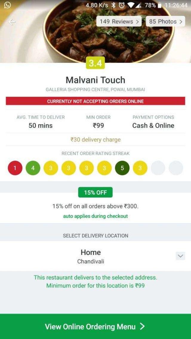Menu at Malvani Touch, Mumbai