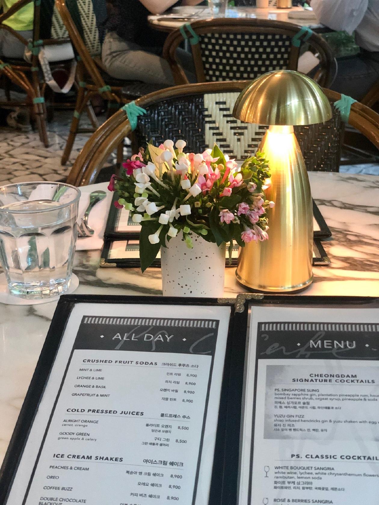 Menu at PS Cafe, Seoul