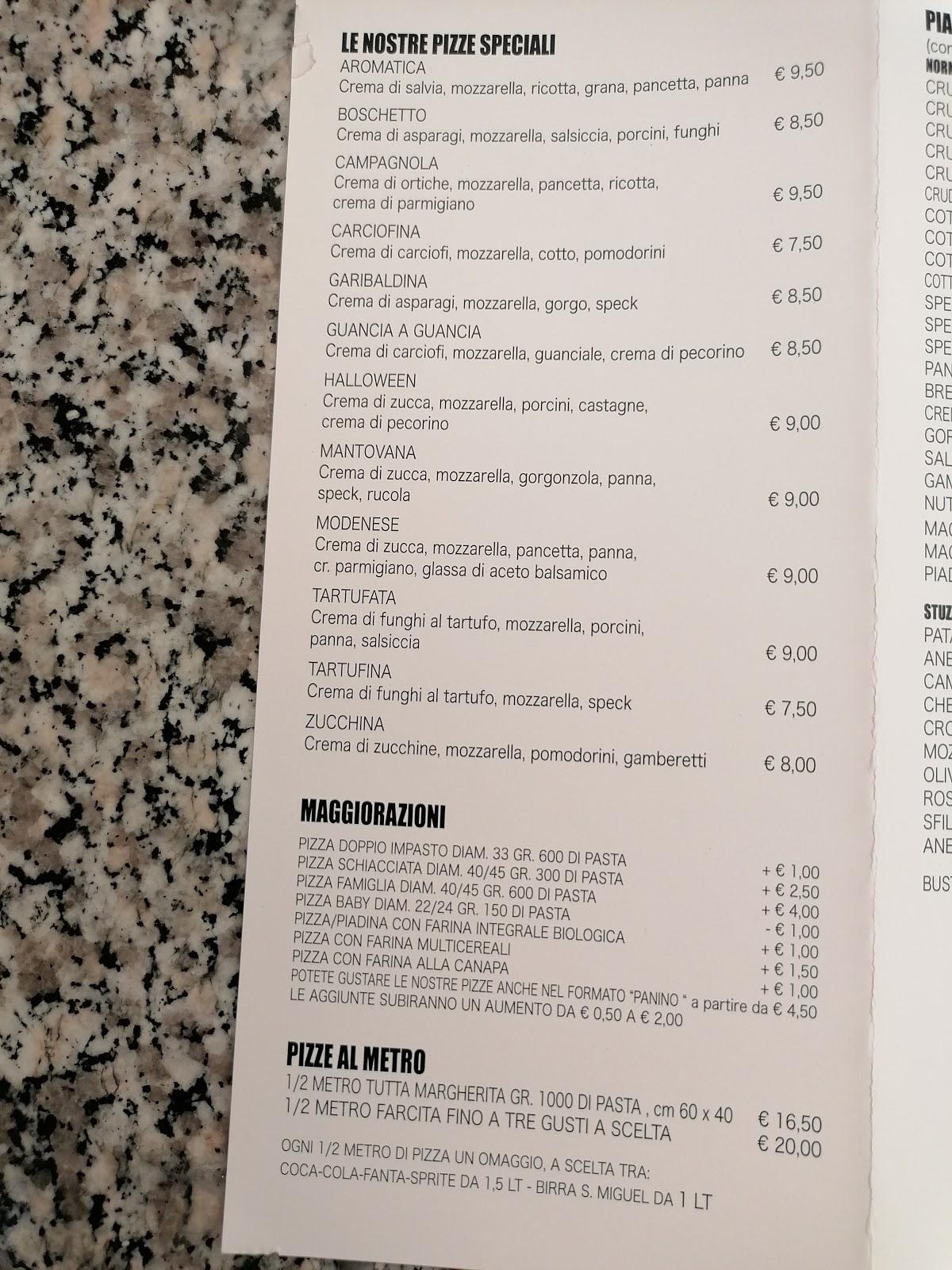 Menu da Pizzeria Bulldog, Gussago