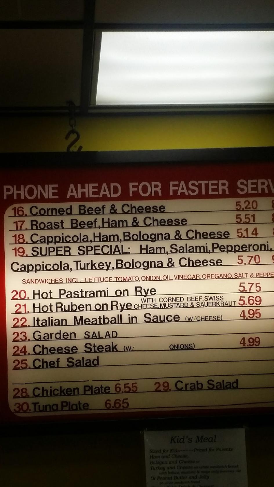 Menu at Sub Station II restaurant, Camden, Market St A