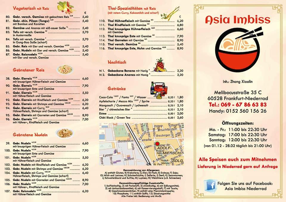 Menu at Asia Imbiss, Frankfurt, Melibocusstr. 35c