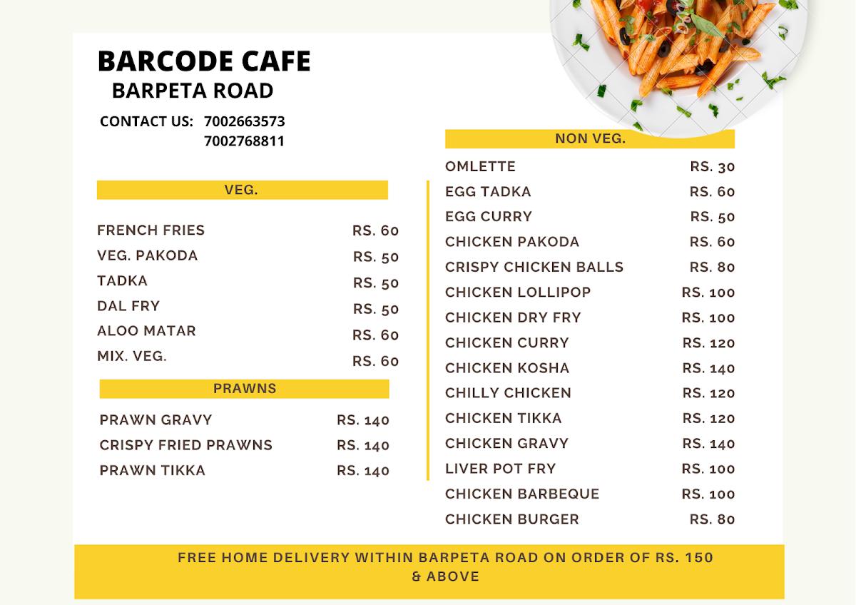 Menu at Barcode Cafe, Barpeta Road