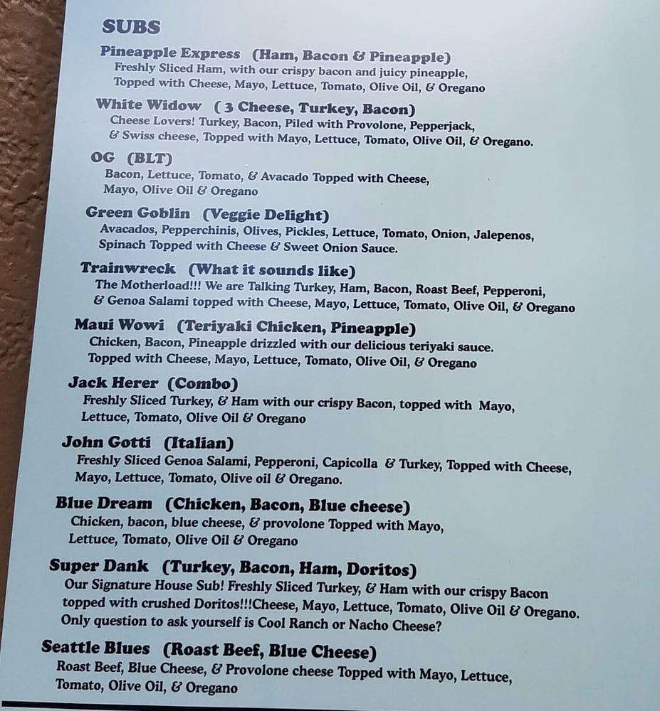 Carta del restaurante Canna Cabana Subs & Shakes, Lacey