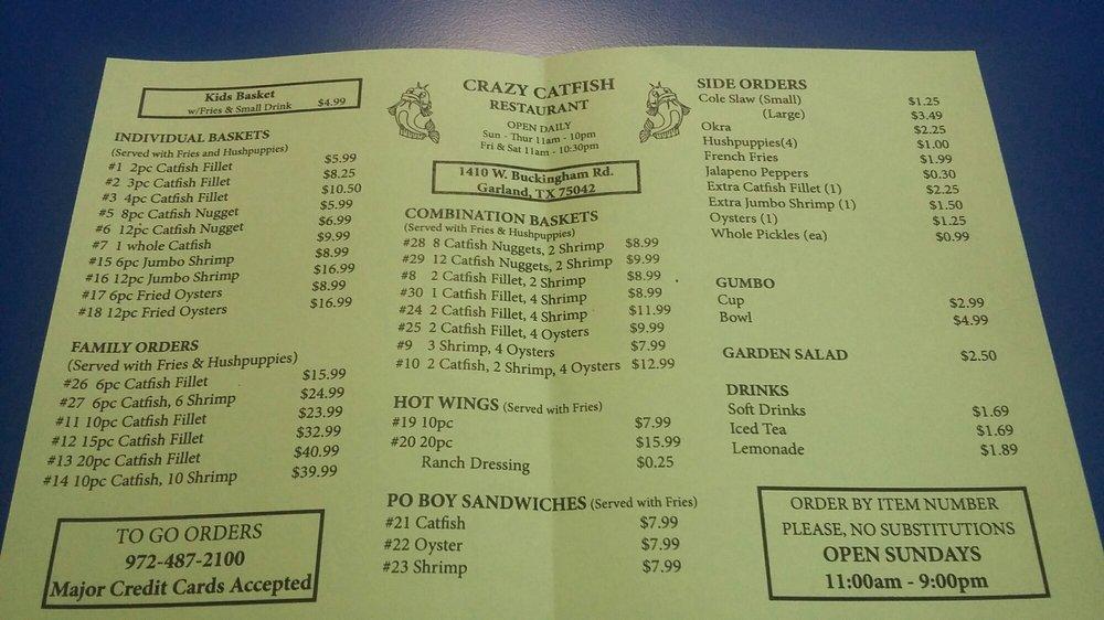 Menu at Crazy Catfish Restaurant, Garland, W Buckingham Rd