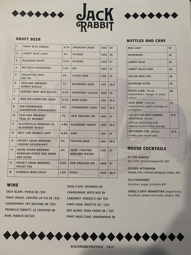 Menu at Jack Rabbit pub & bar, Buffalo, Elmwood Ave