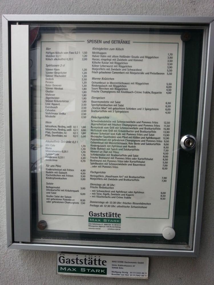 Speisekarte von Max Stark restaurant, Köln