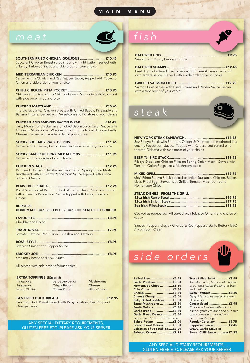 Menu at Café Rossi cafe, Ballynahinch