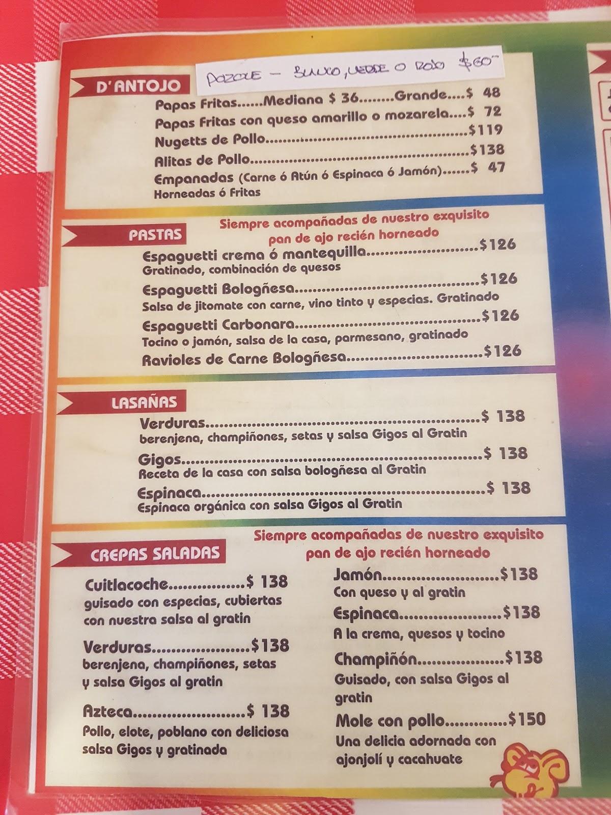 Carta de pizzería Gigo's, Ciudad de México, Circuito Fuentes del ...