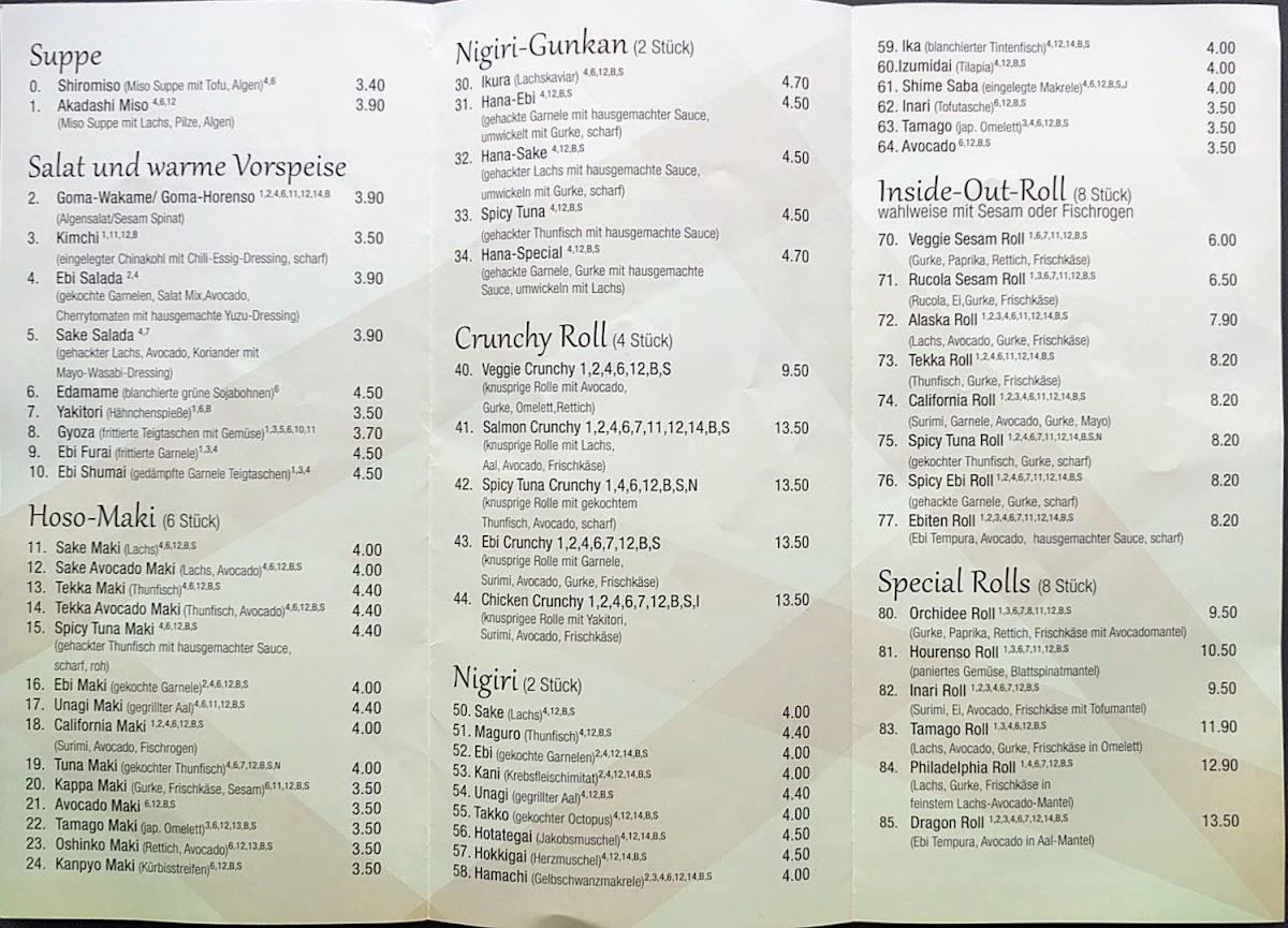 Speisekarte von Hanayuki Sushi Restaurant, Braunschweig