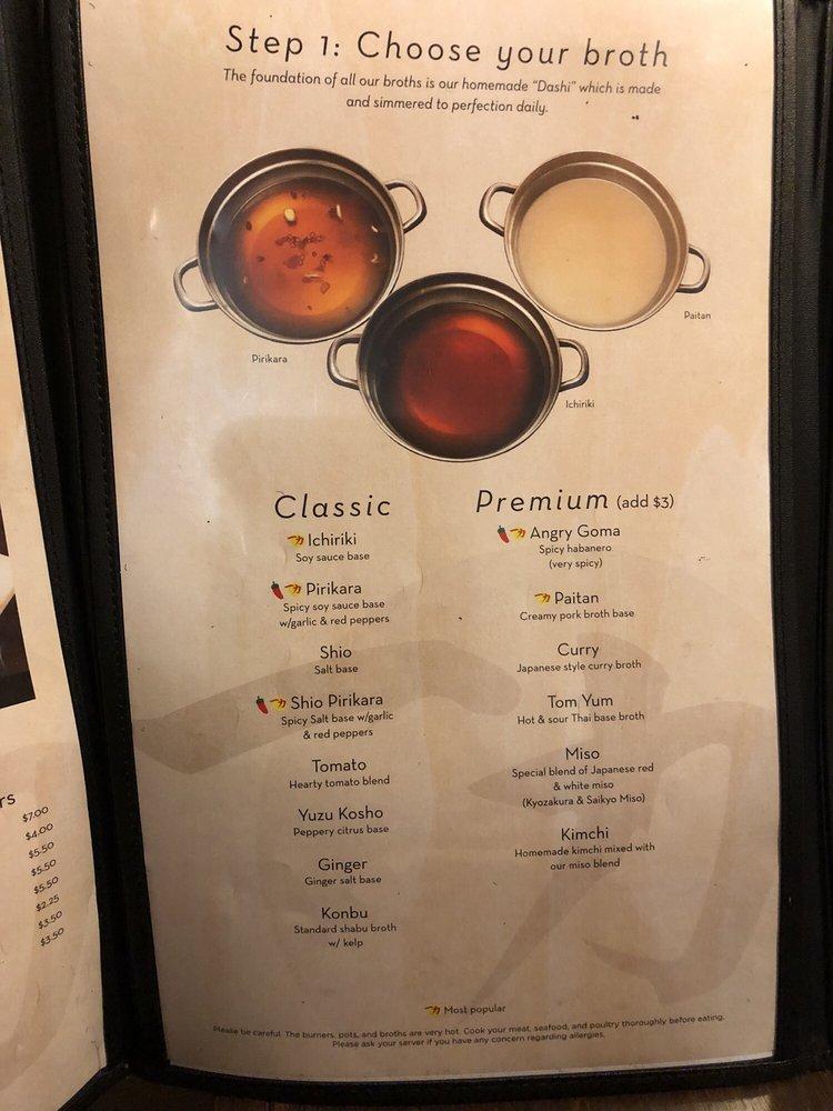 Menu at Ichiriki Japanese Nabe Restaurant, Honolulu, 510 Piikoi St