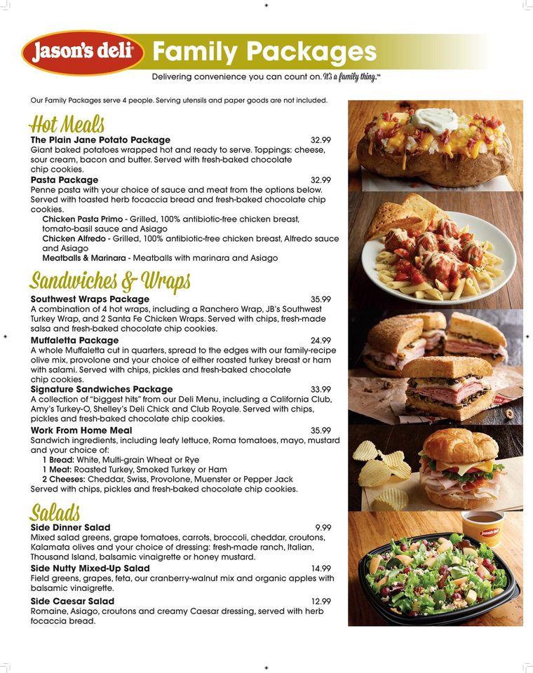 Menu at Jason's Deli restaurant, Corpus Christi, Saratoga Blvd Ste 200