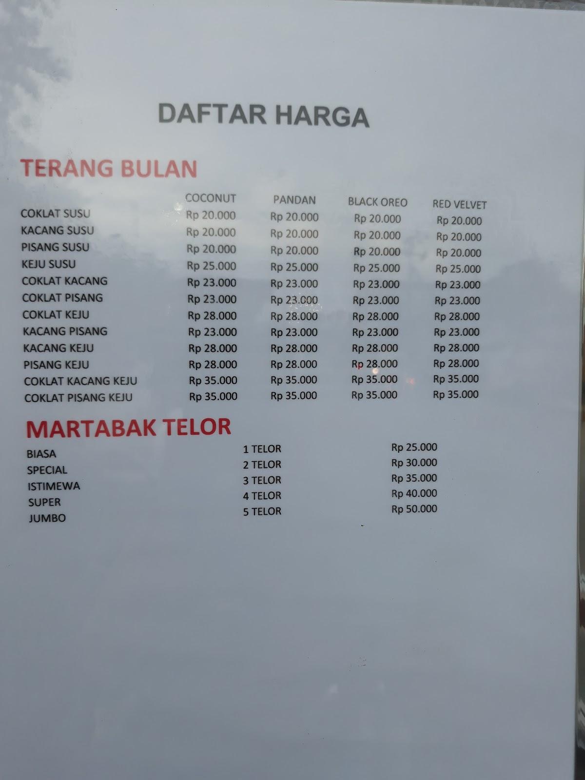 Menu at Martabak Tegal Bahari cafe, Indonesia, 5F4V+GGH