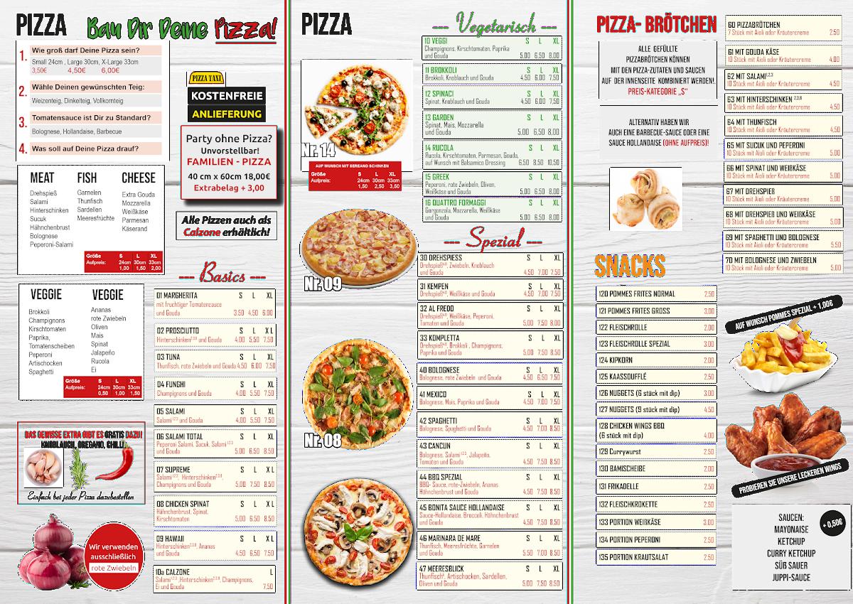 Menu at Mo's Pizza, Kleve