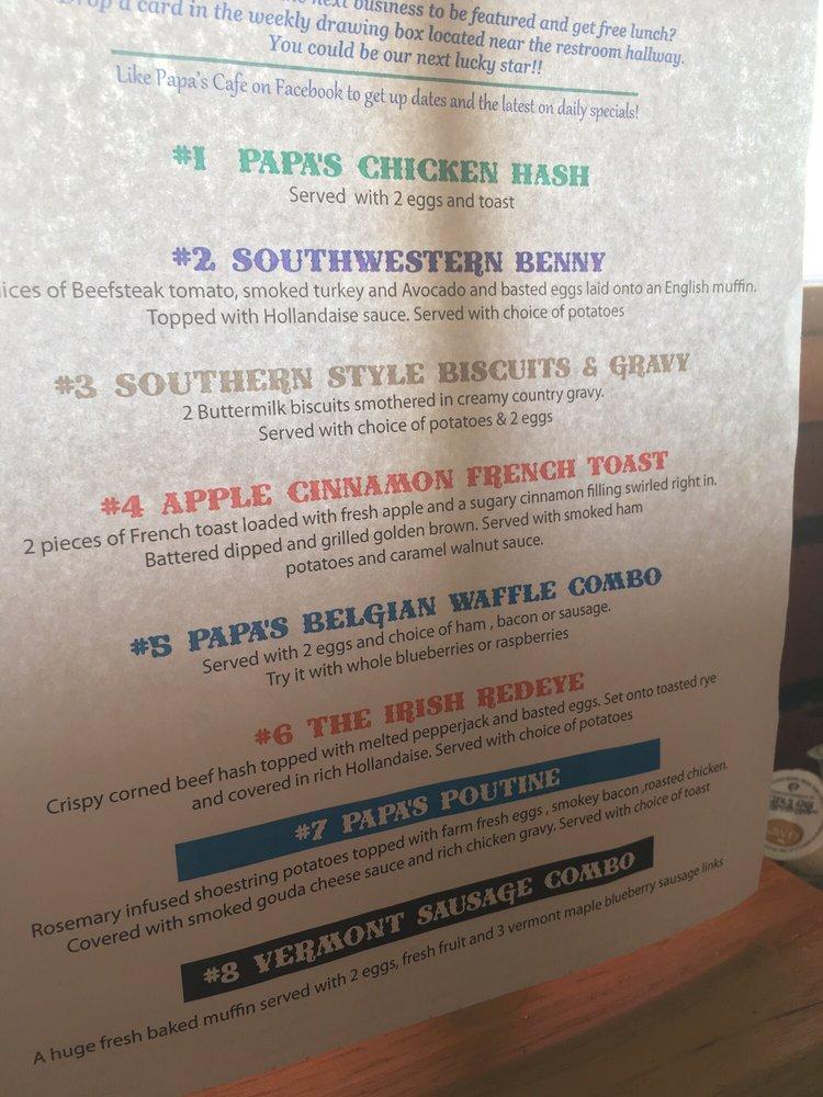 Menu at Papa's Cafe, New Hope