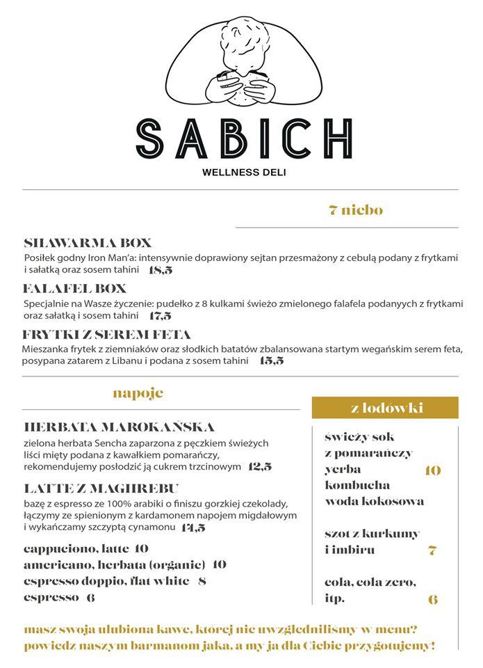 Menu at Sabich restaurant, Warsaw